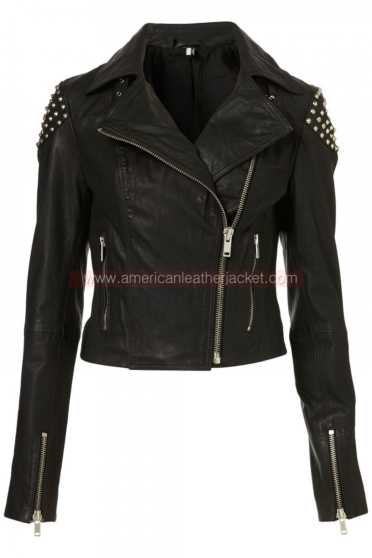 Skull Studded Biker Leather Jacket for womens