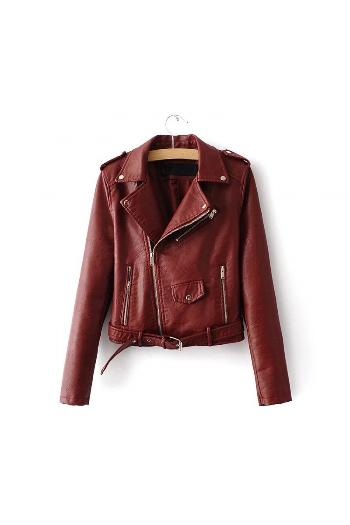 Spring Fashion Women Short Biker Red Leather Jacket