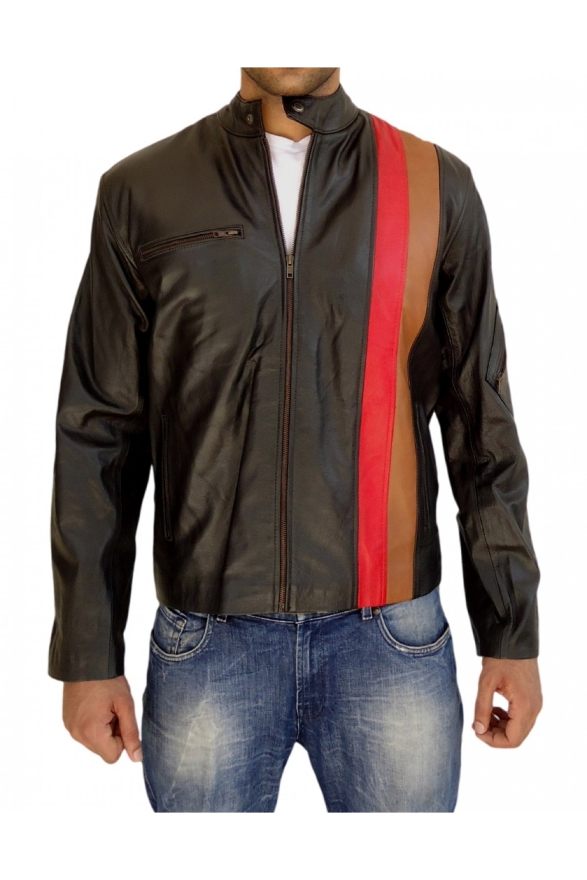 X Men Cyclops Leather Jacket | Stripe Scott Leather Jacket