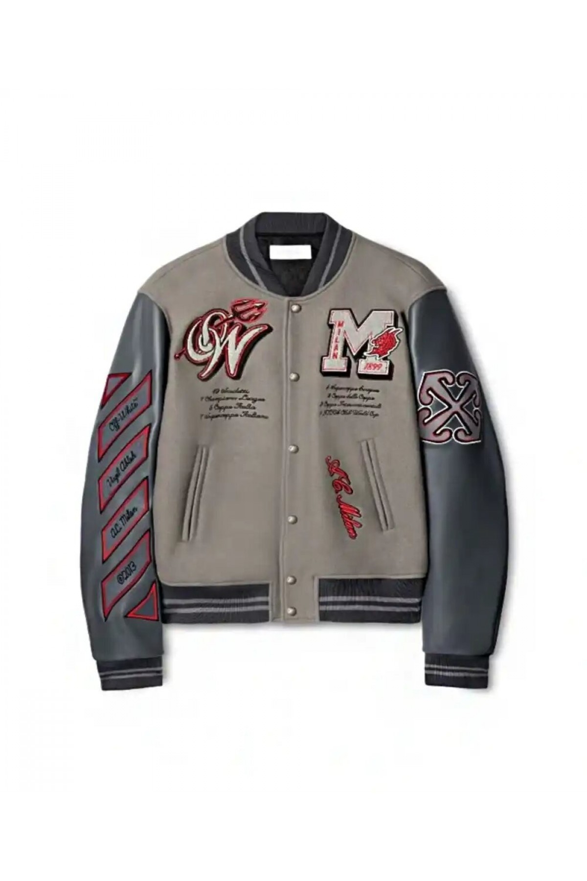 Off White Ac Milan Grey Bomber Varsity Jacket
