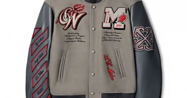 Off White Ac Milan Grey Bomber Varsity Jacket