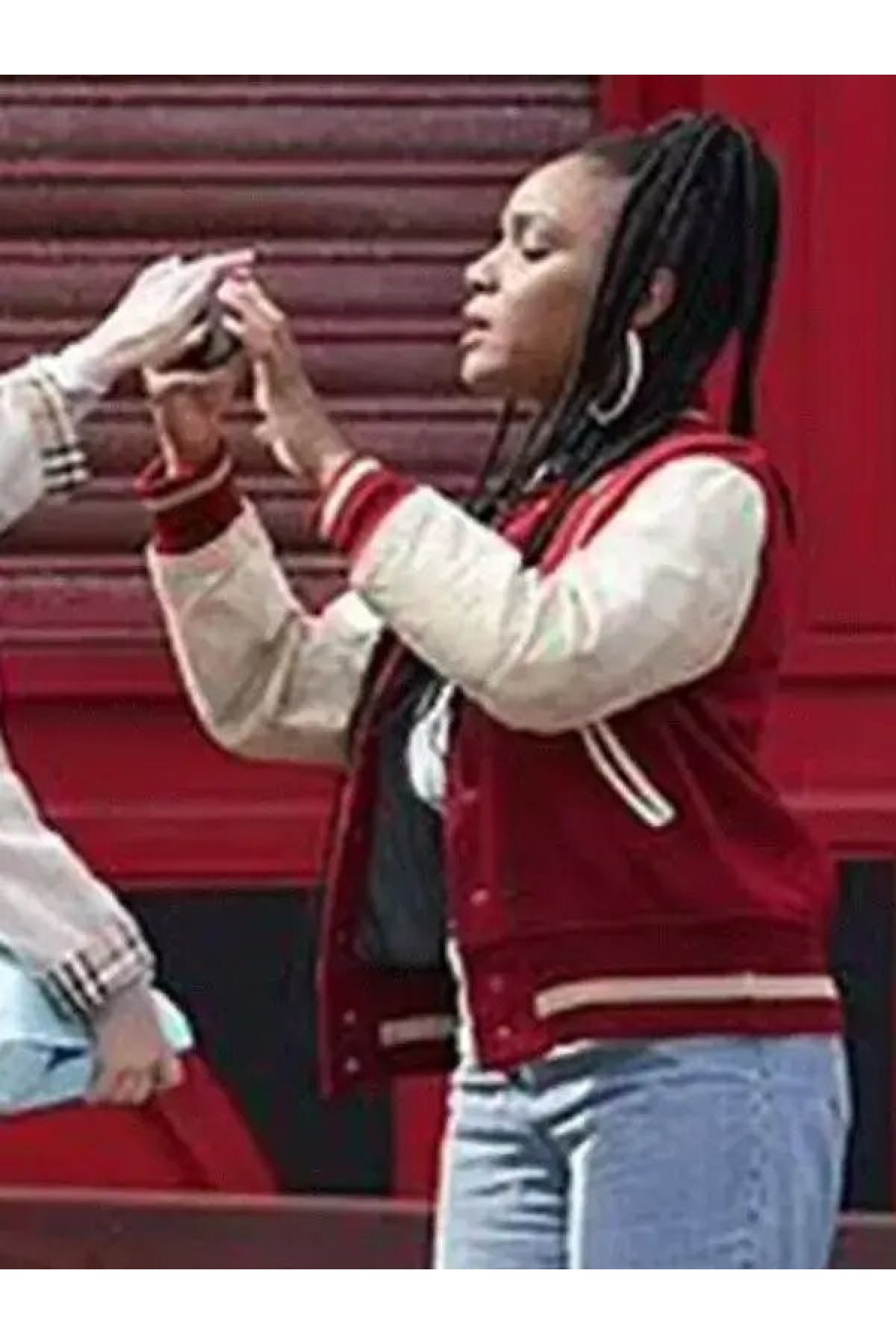 Rachel Adedeji The Almond And The Seahorse Maroon and White Varsity Jacket