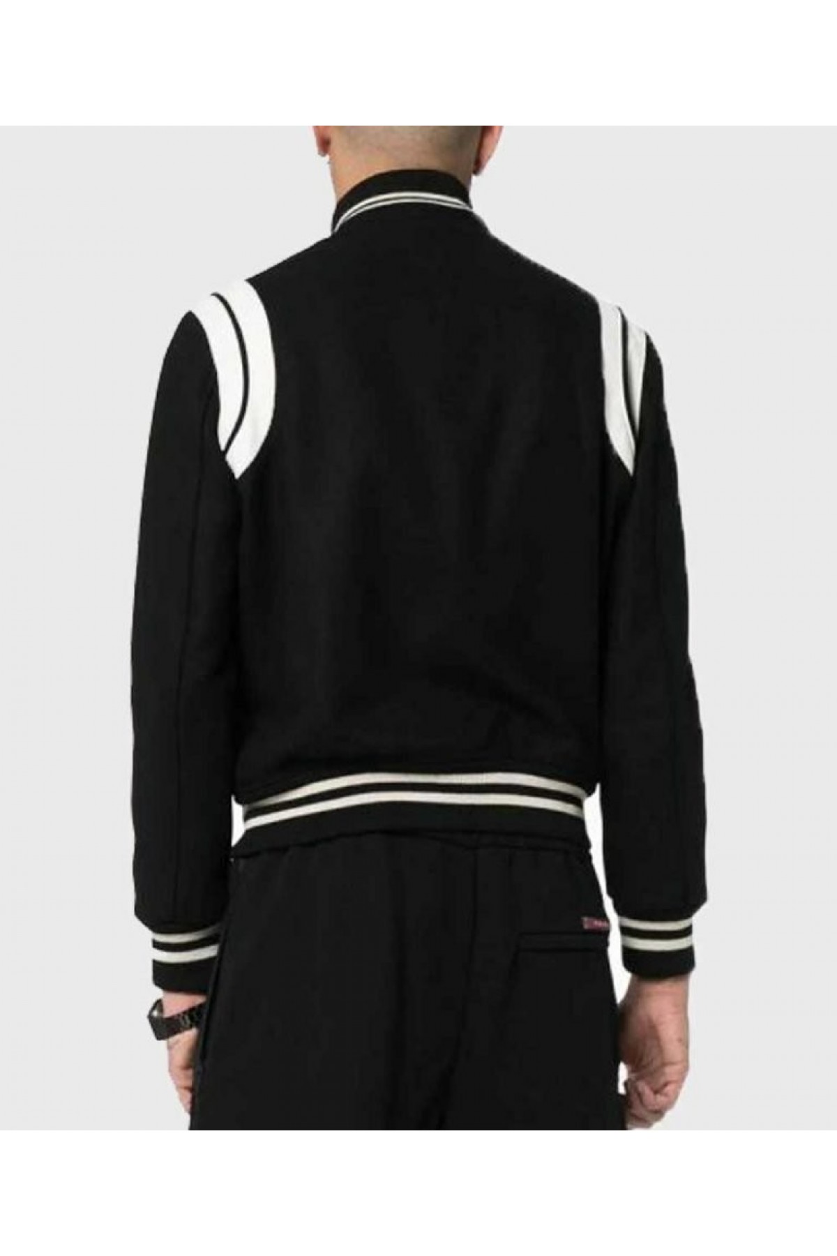 Saint Laurent Teddy Wool Varsity Jacket – Black & White