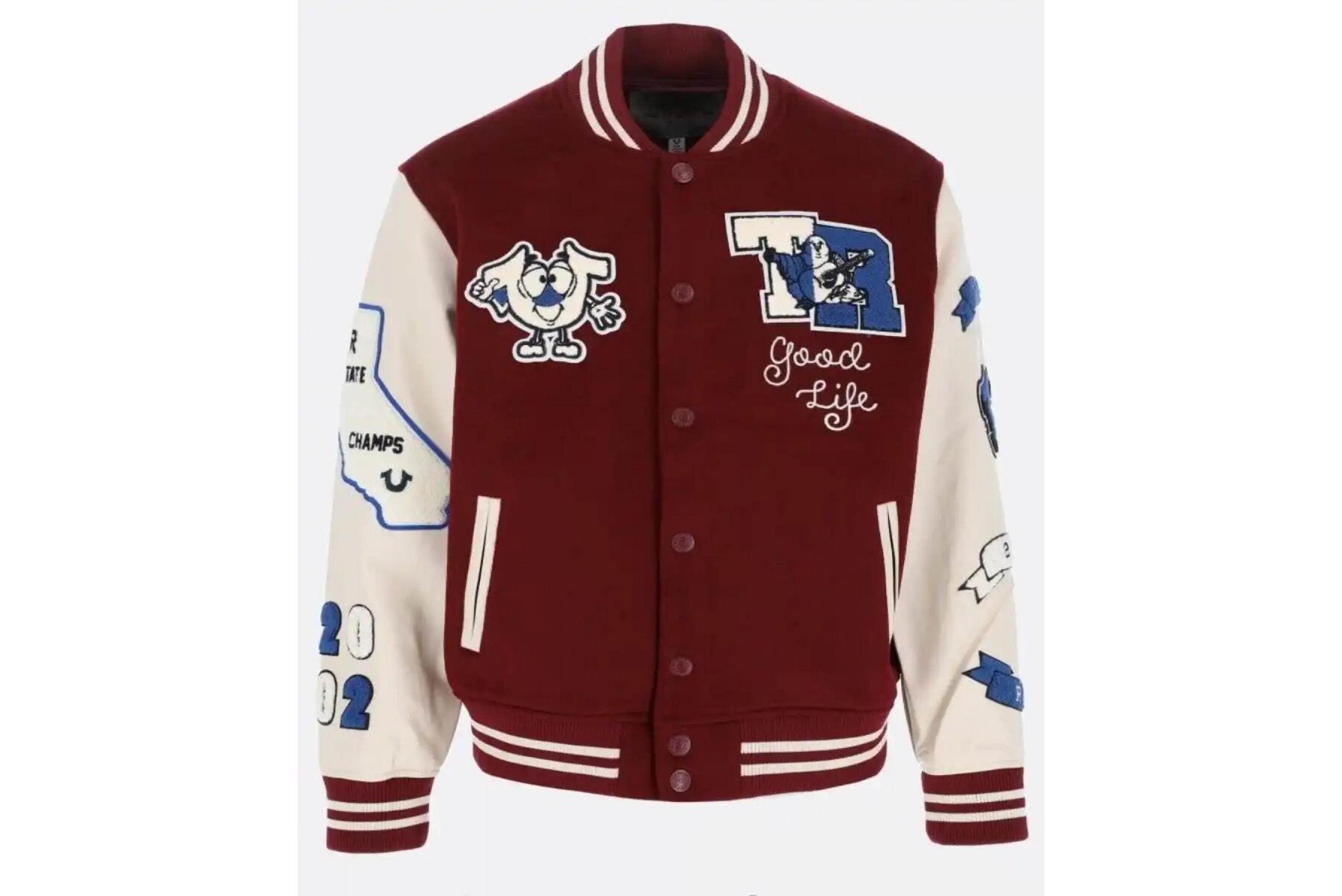 True Religion Maroon And White Varsity Jacket