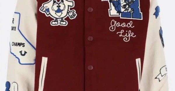True Religion Maroon And White Varsity Jacket