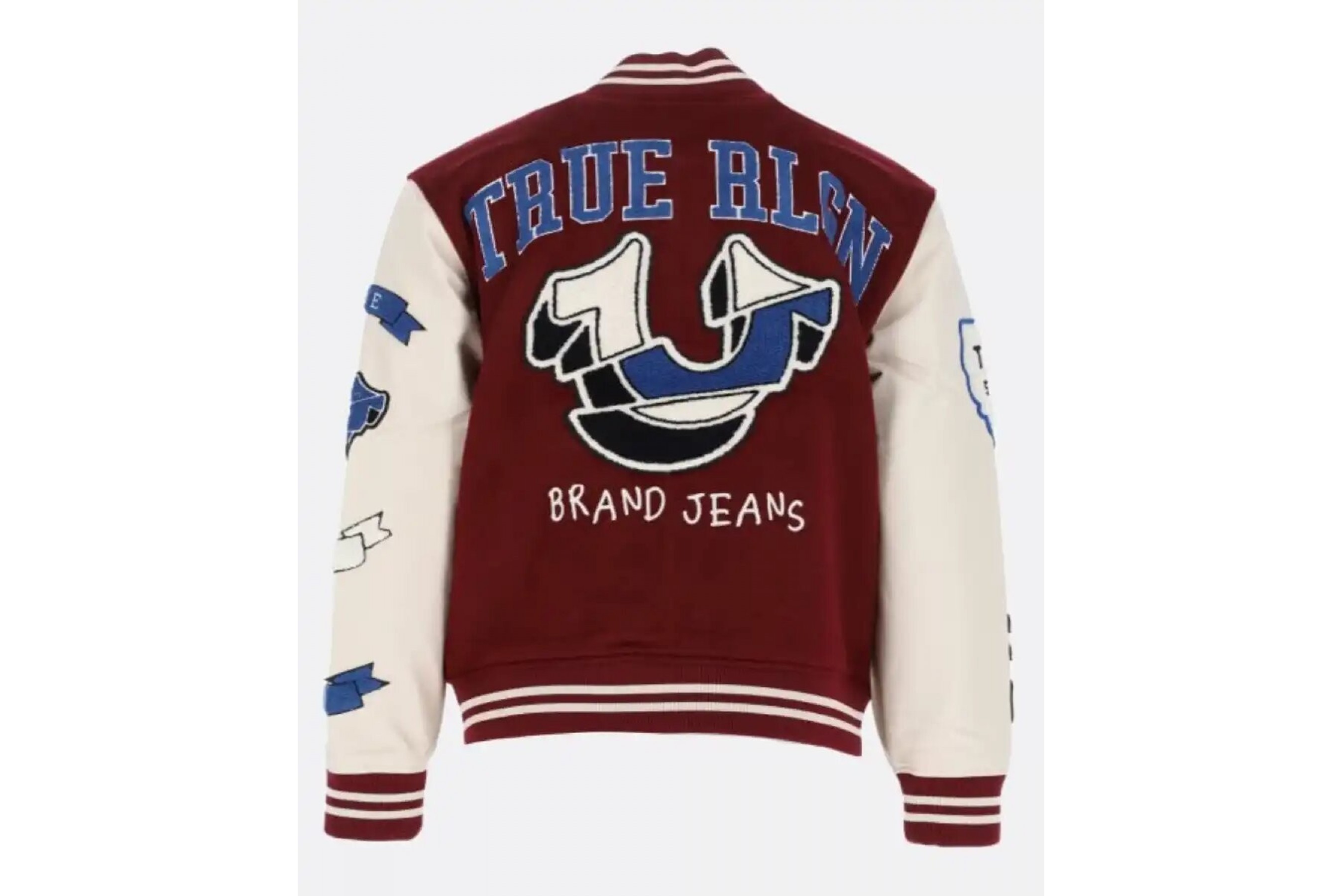 True Religion Maroon And White Varsity Jacket