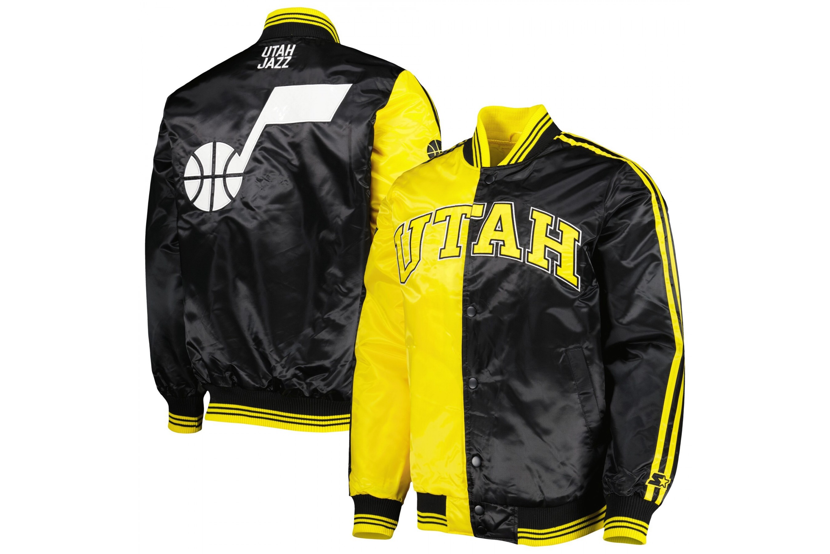 Utah Jazz Yellow/Black Fast Break Satin Varsity Jacket