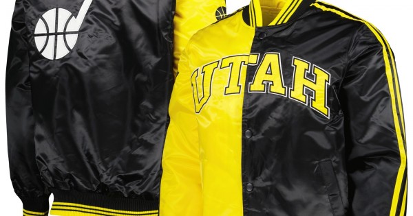 Utah Jazz Yellow/Black Fast Break Satin Varsity Jacket