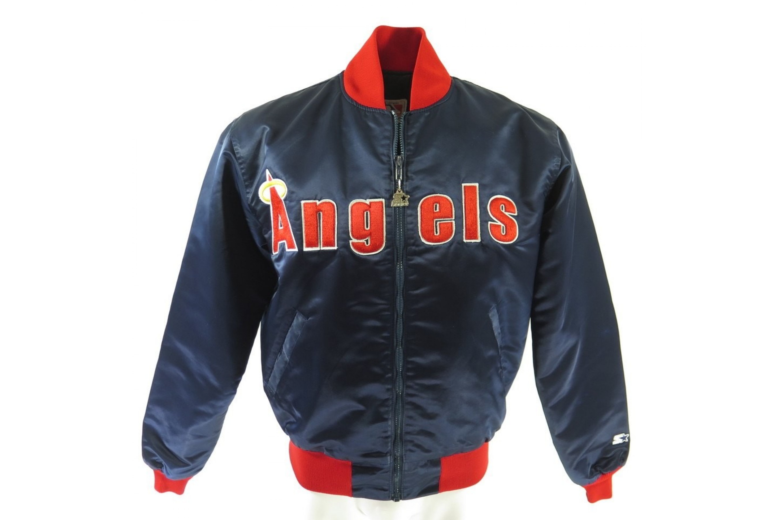 Vintage 80s Anaheim Angels Starter Jacket | Blue Satin Baseball Style