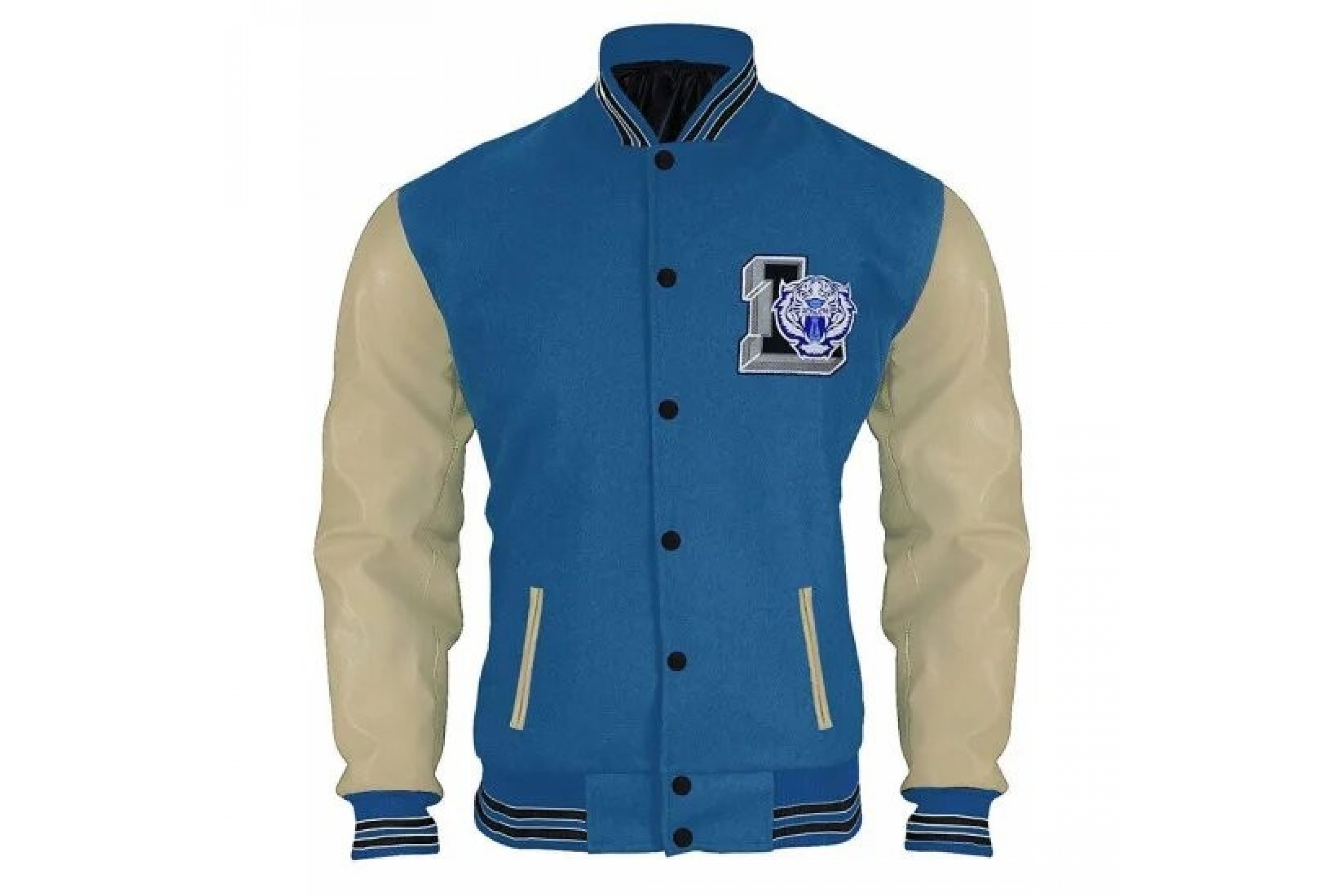13 Reasons Why Blue and White Letterman Wool Jacket
