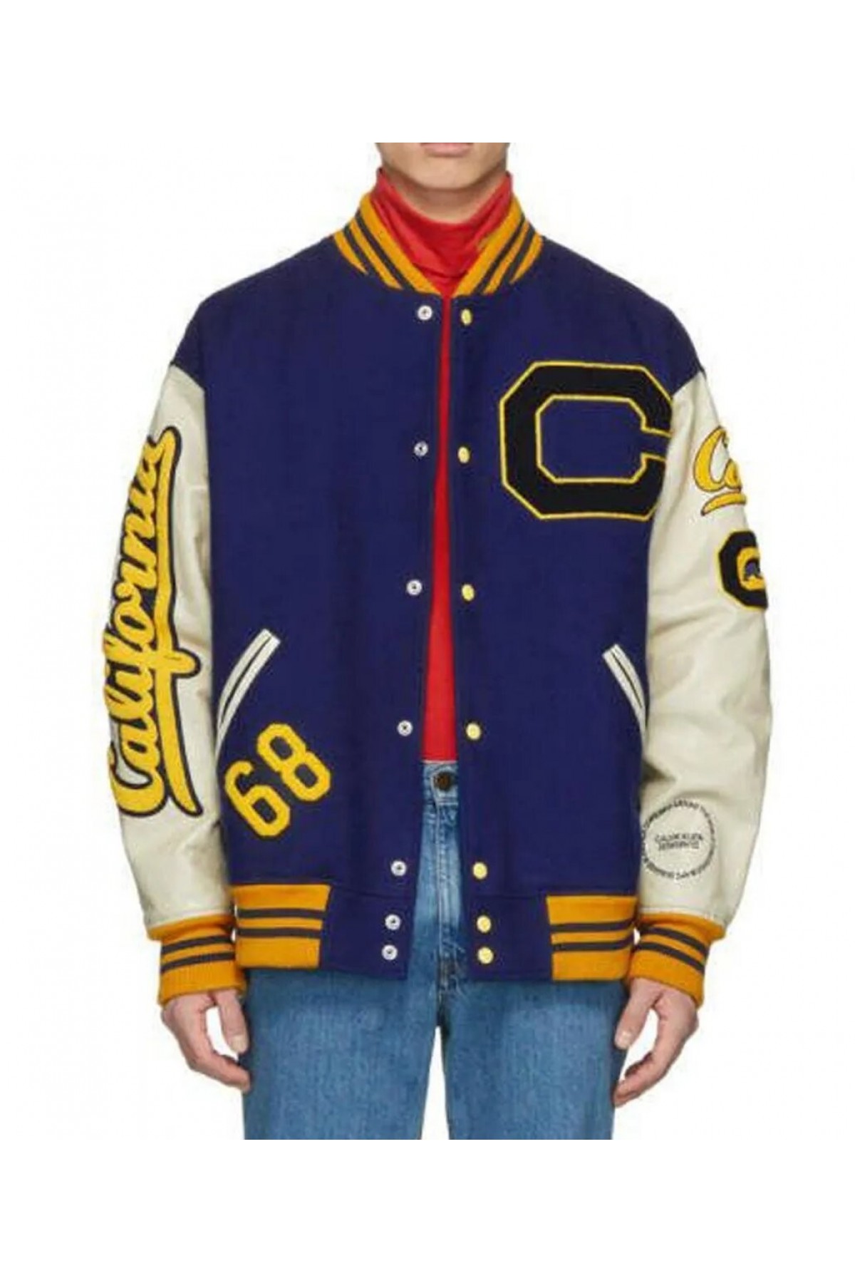 Calvin Klein NYC California Blue and White Letterman Jacket