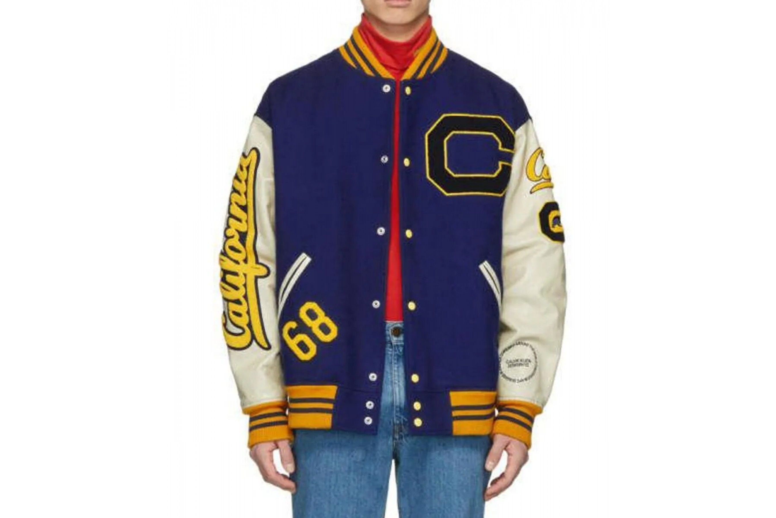 Calvin Klein NYC California Blue and White Letterman Jacket