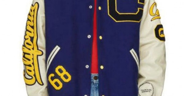 Calvin Klein NYC California Blue and White Letterman Jacket