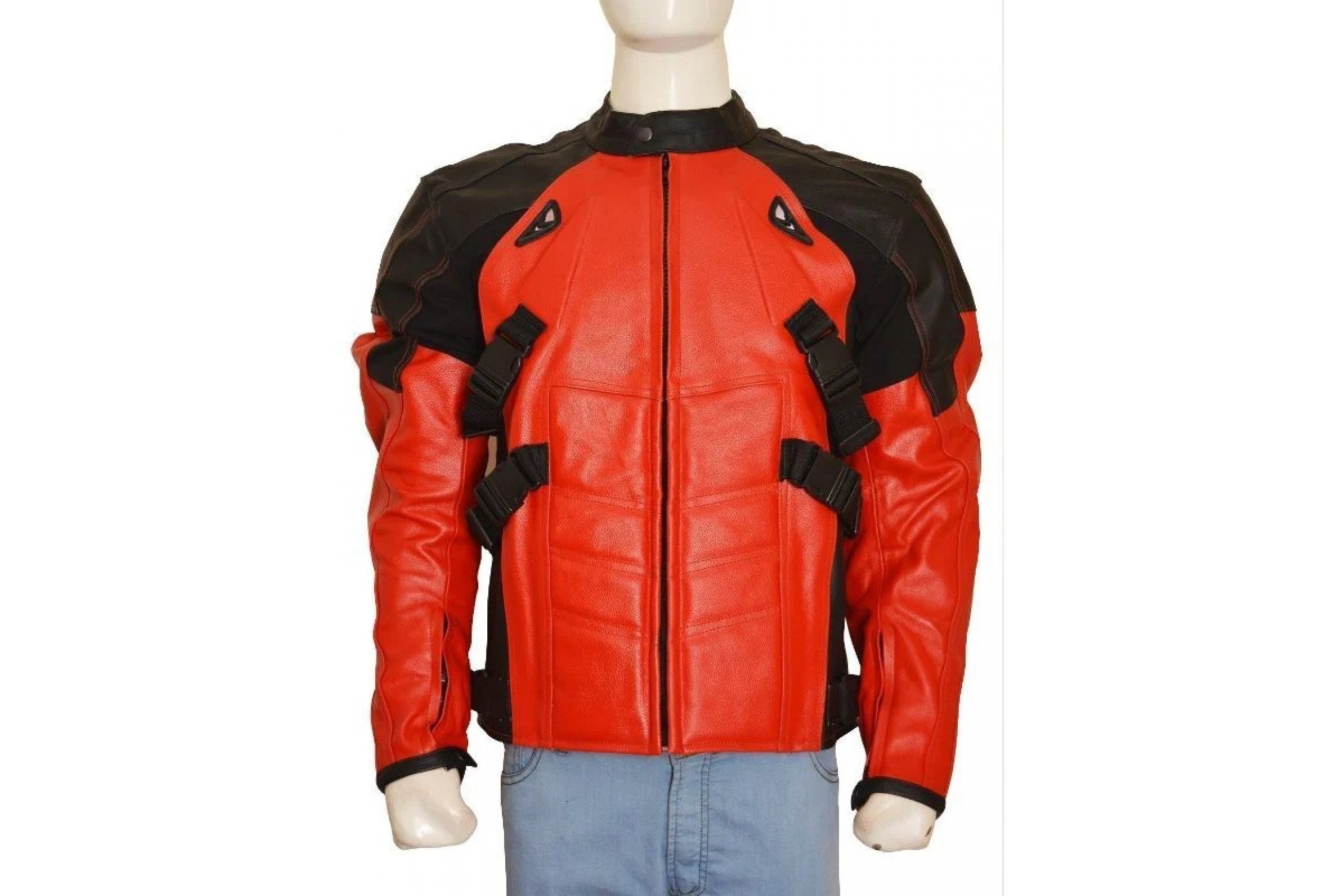 Deadpool Red and Black Biker Leather Jacket