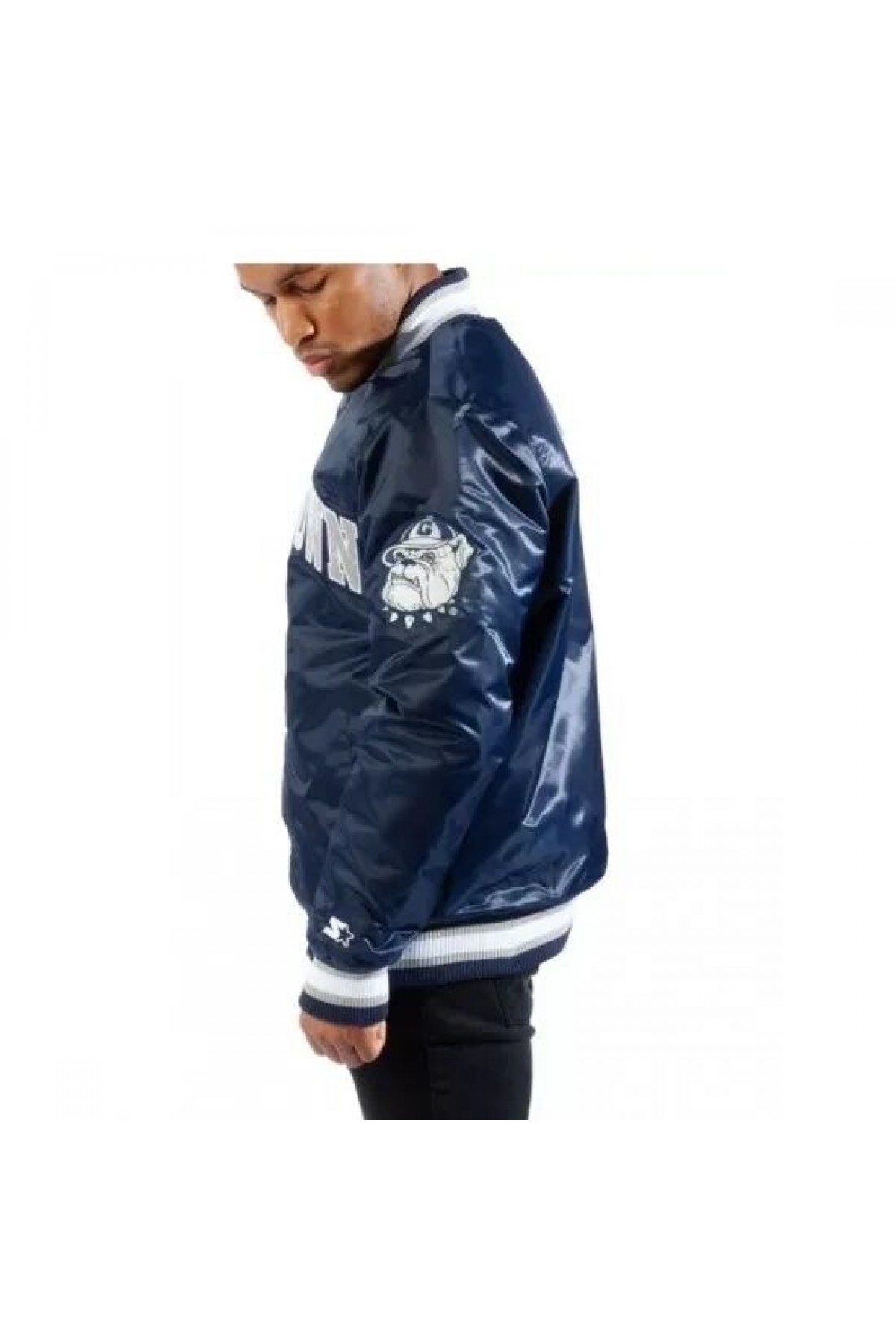 Georgetown Blue Satin Bomber Jacket