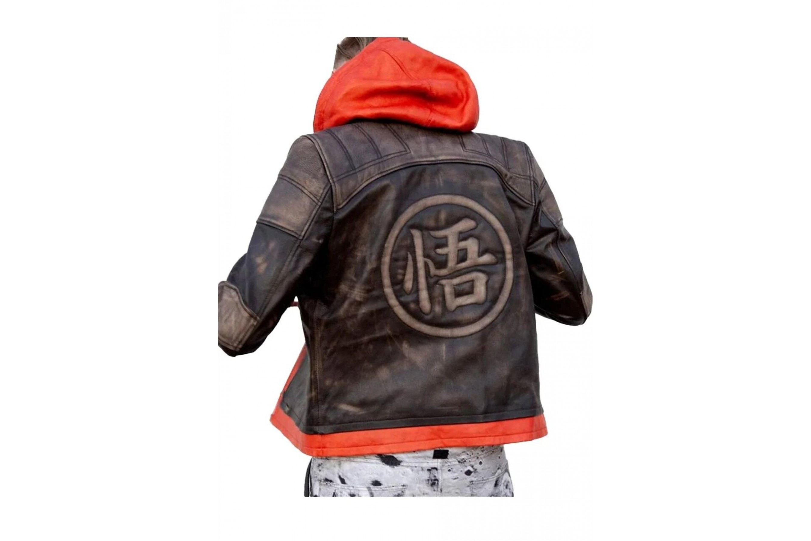 Goku Orange Hood Brown Leather Jacket