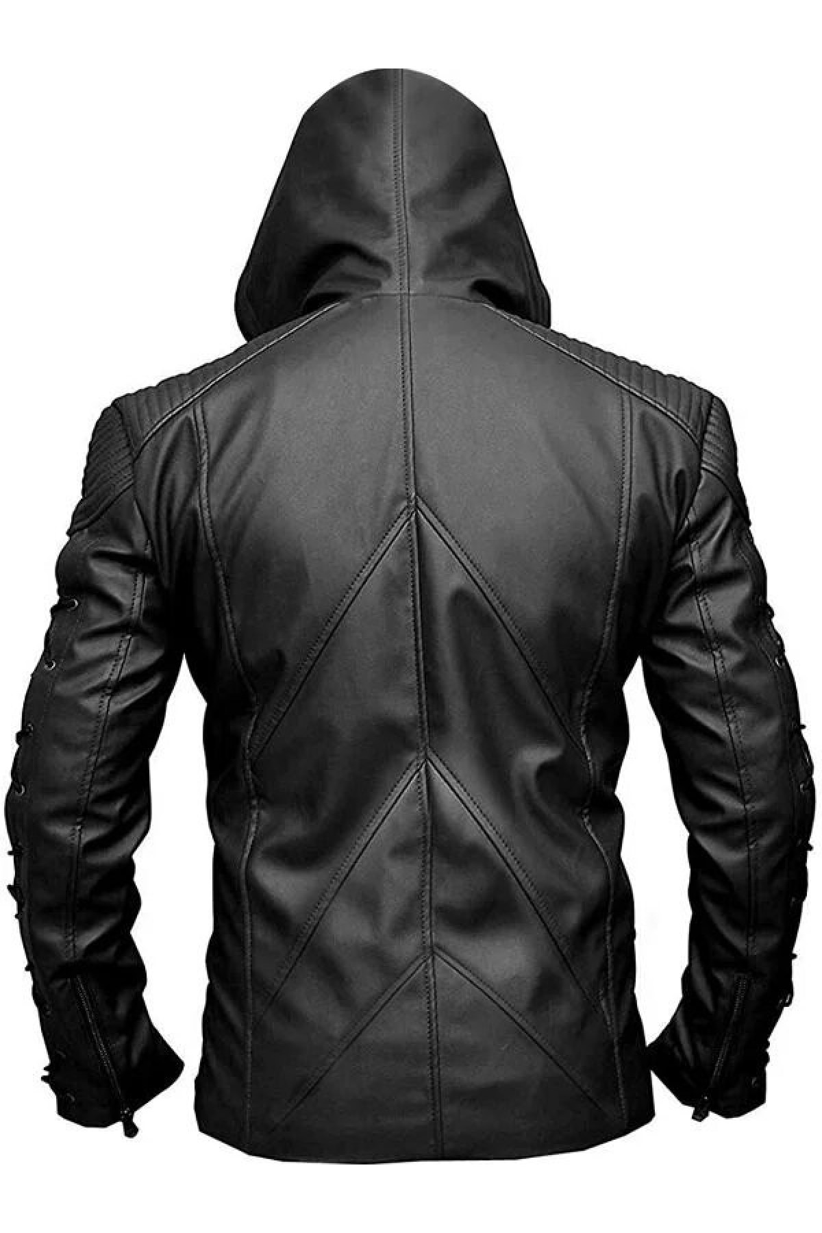 Green Arrow Roy Harper Black Hooded Leather Jacket
