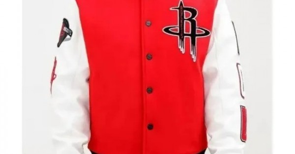 Houston Rockets Letterman Red and White Jacket