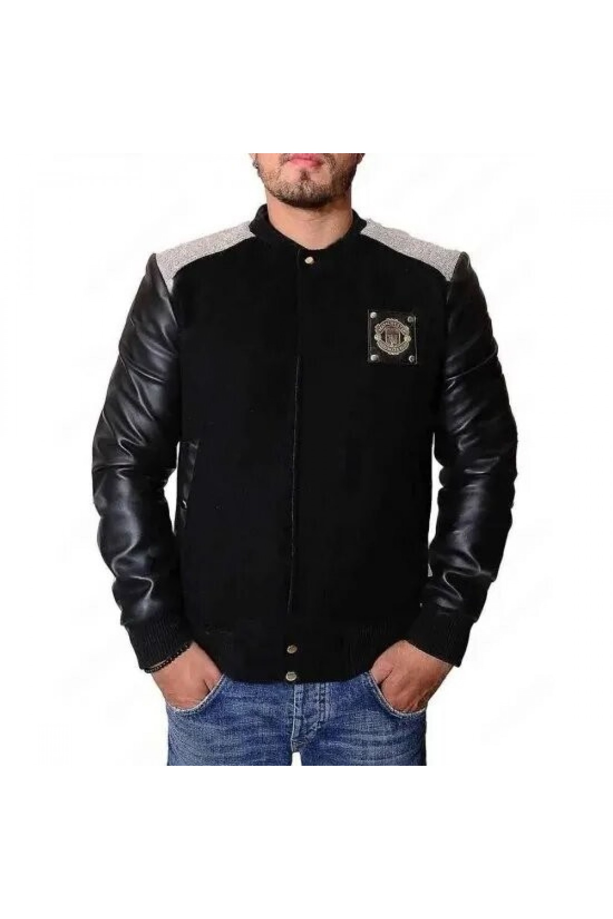 Manchester United Bomber Black Wool Jacket