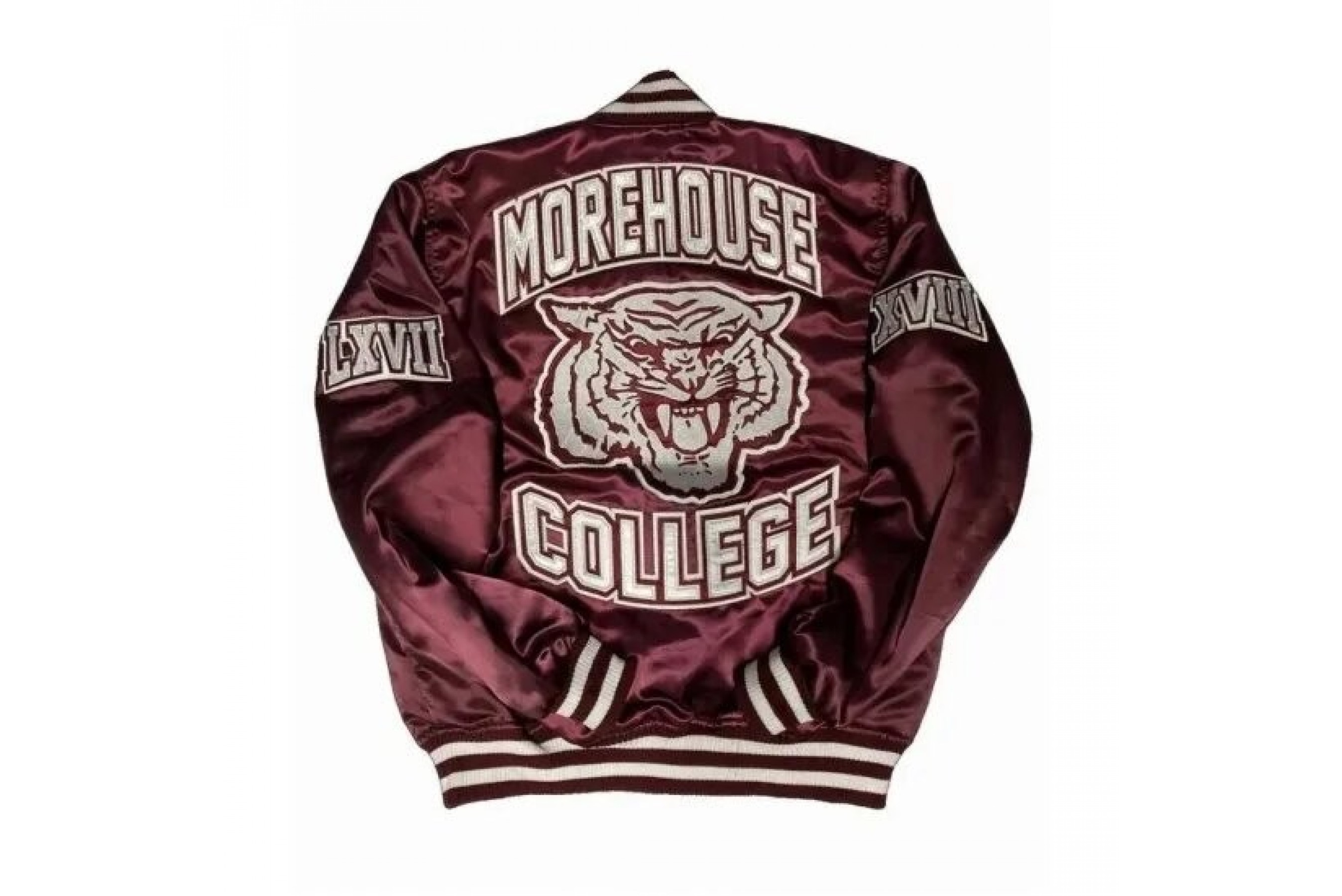 Mens Morehouse College Maroon Bomber Satin Jacket