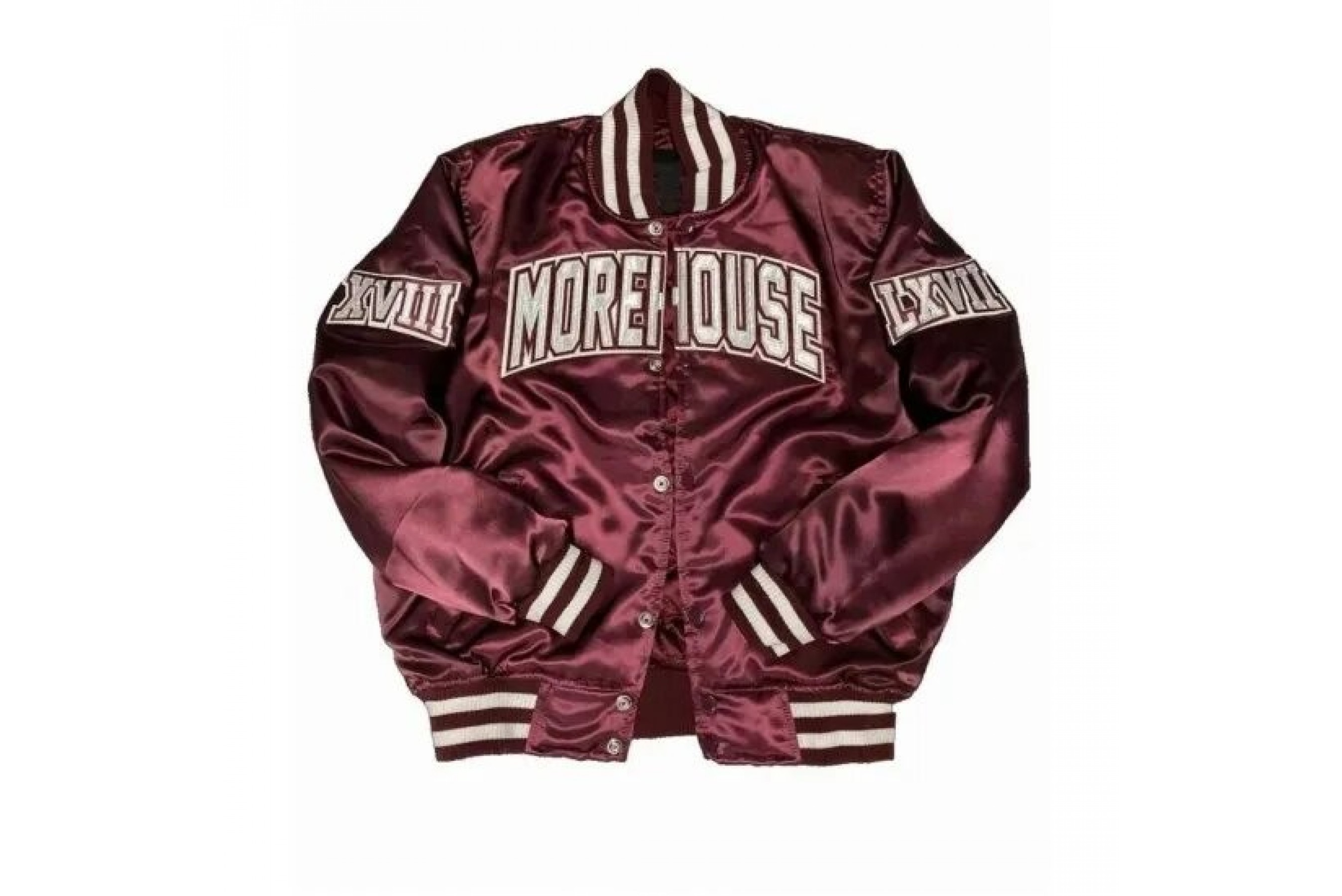 Mens Morehouse College Maroon Bomber Satin Jacket