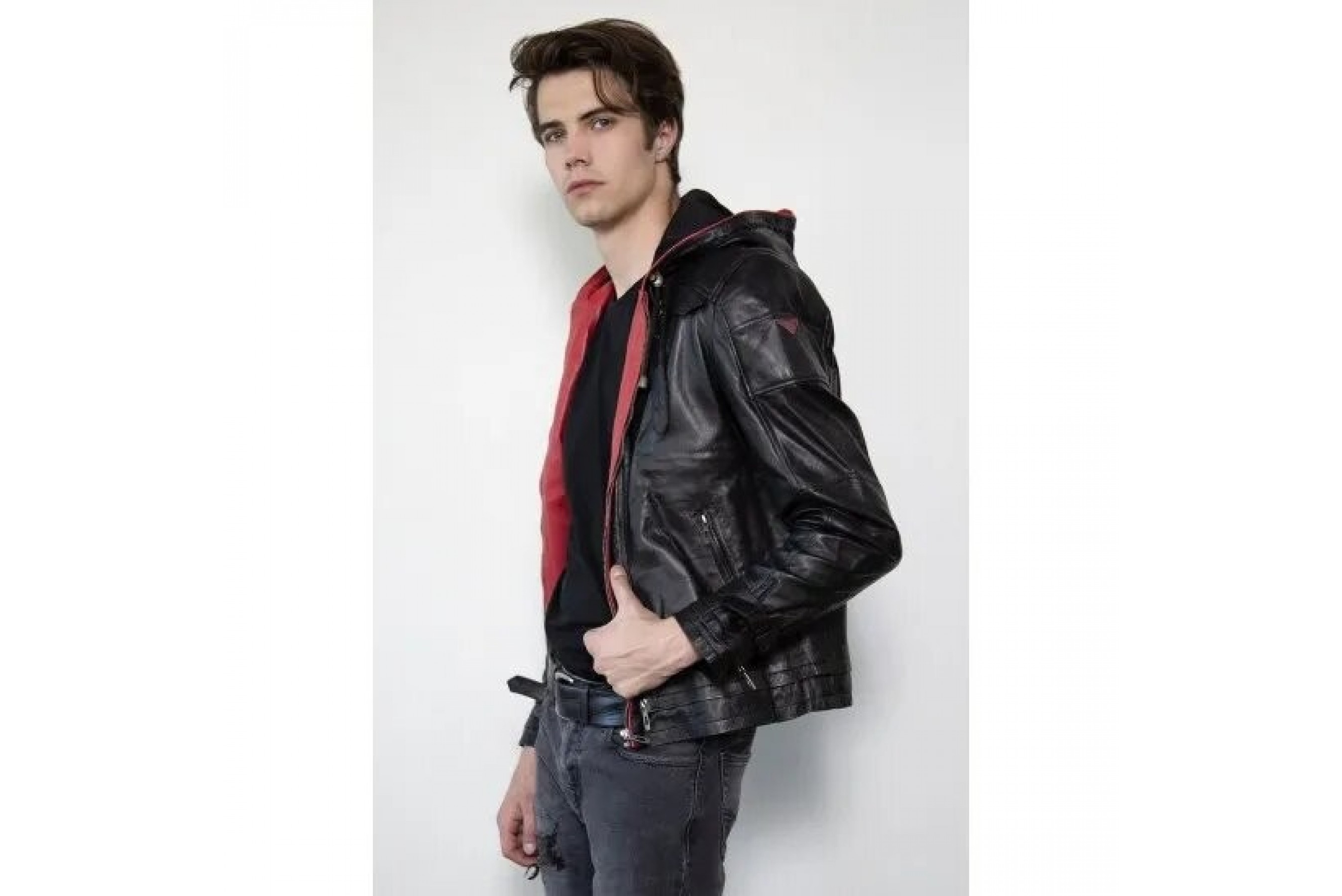 Mens Red Hood Black Leather Jacket
