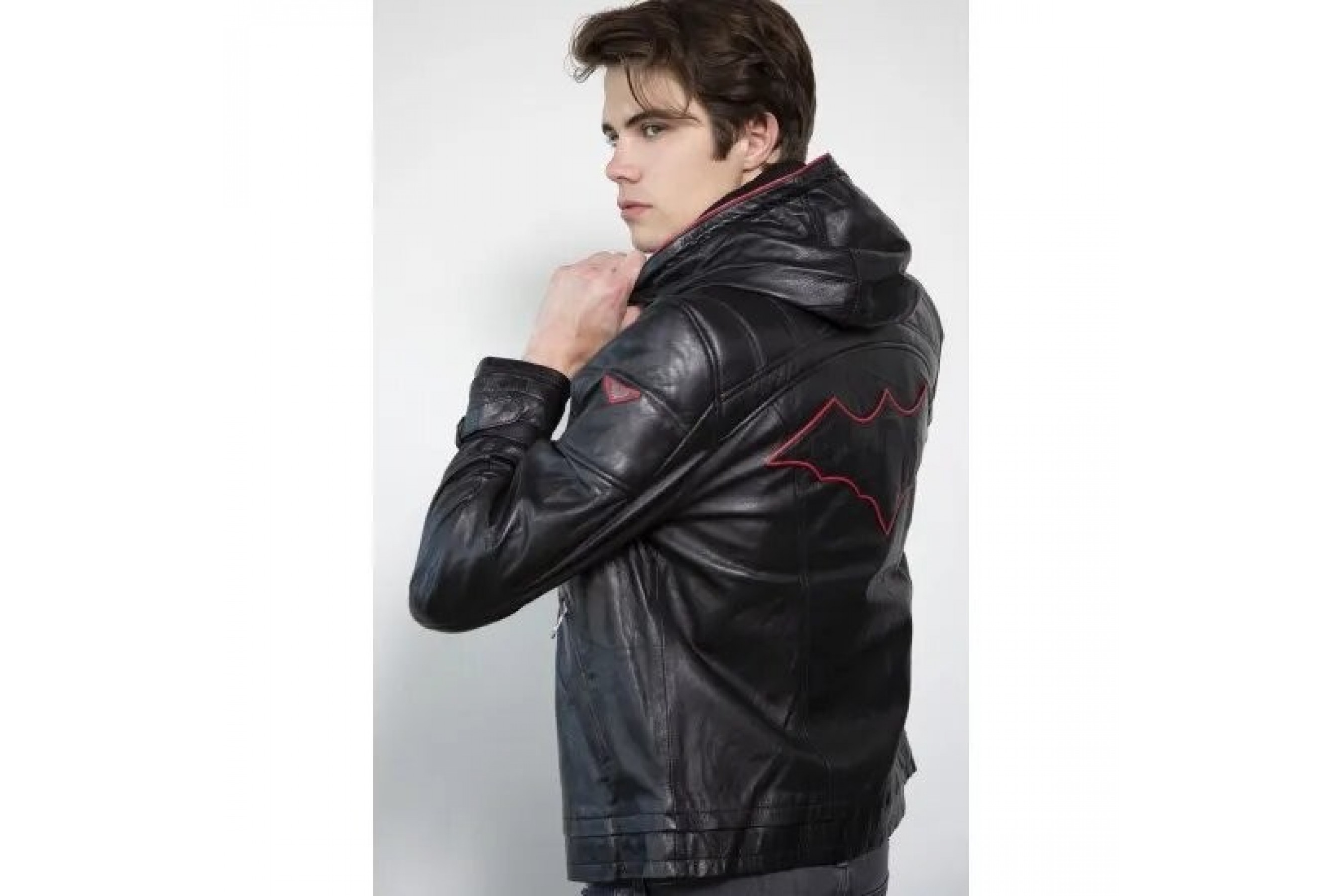 Mens Red Hood Black Leather Jacket