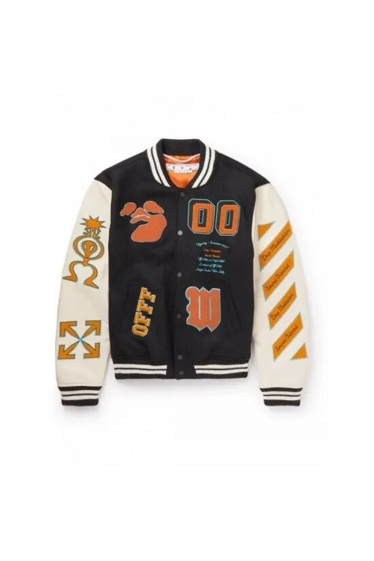 Off White Wool Black Varsity Jacket
