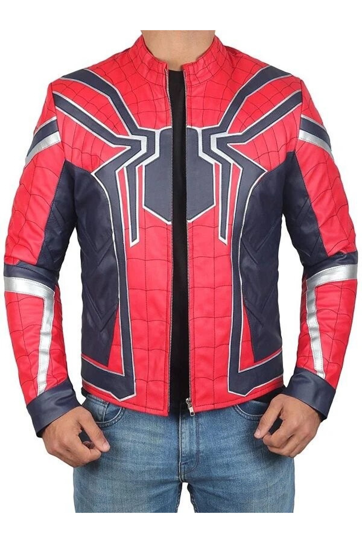 Spiderman Armor Red and Blue Leather Jacket