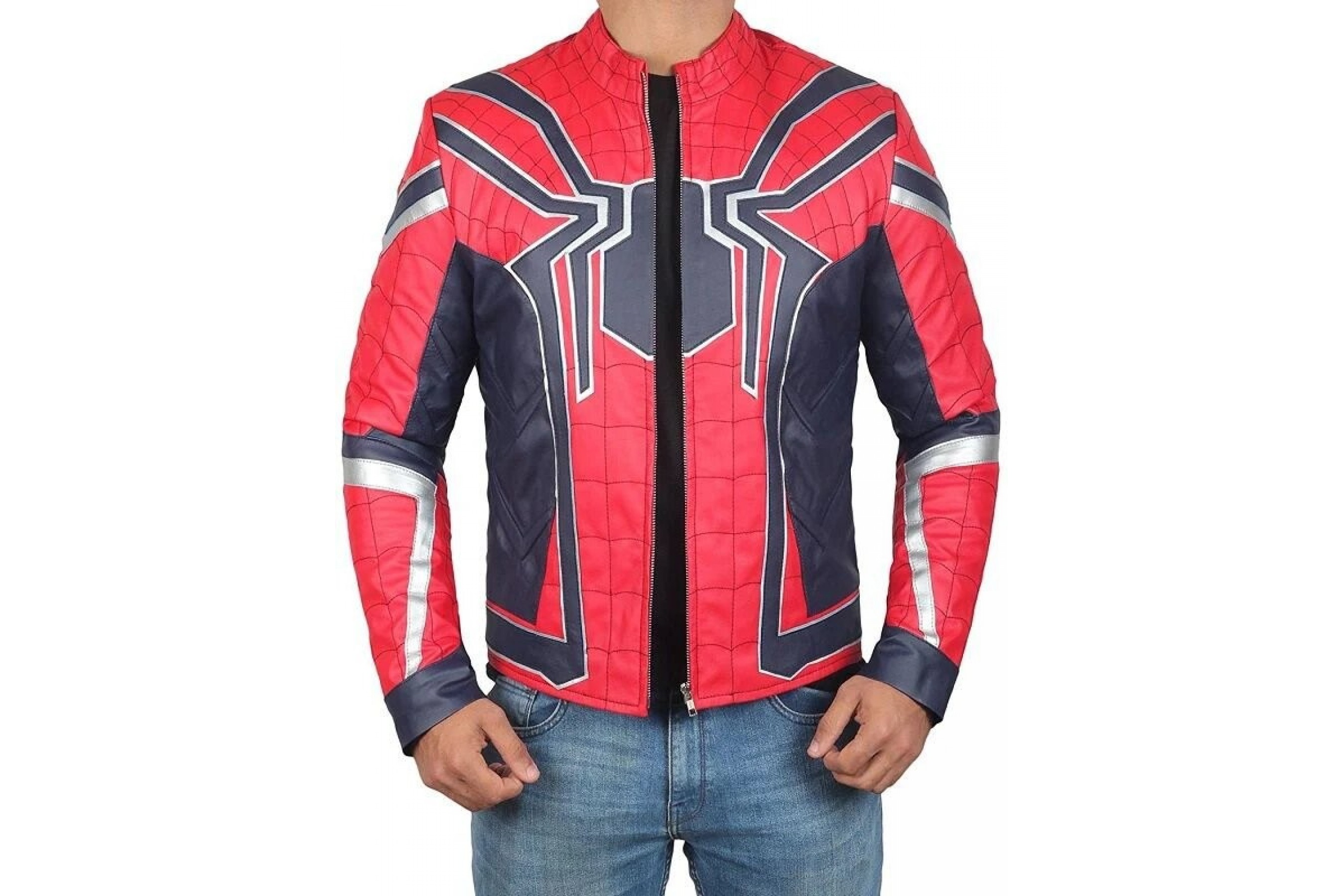 Spiderman Armor Red and Blue Leather Jacket