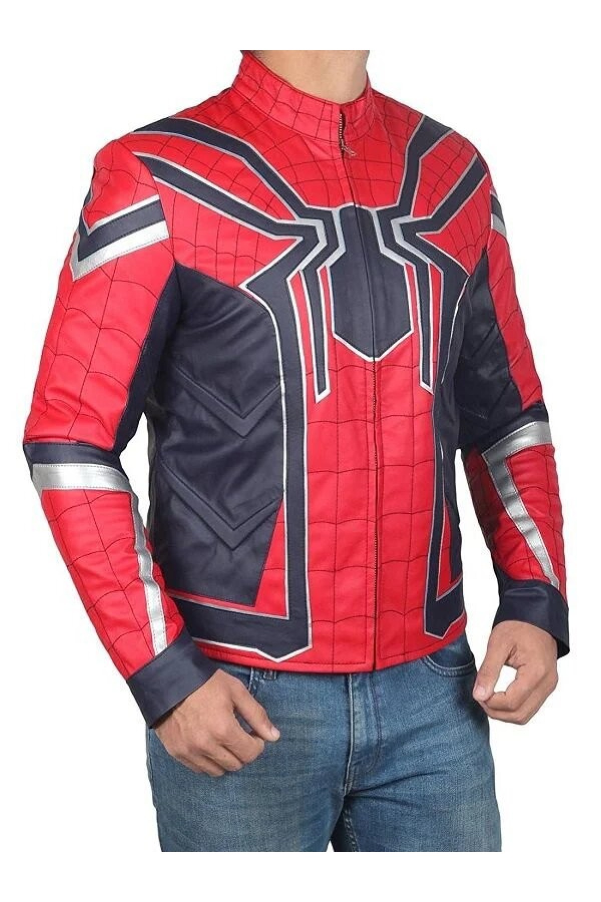Spiderman Armor Red and Blue Leather Jacket