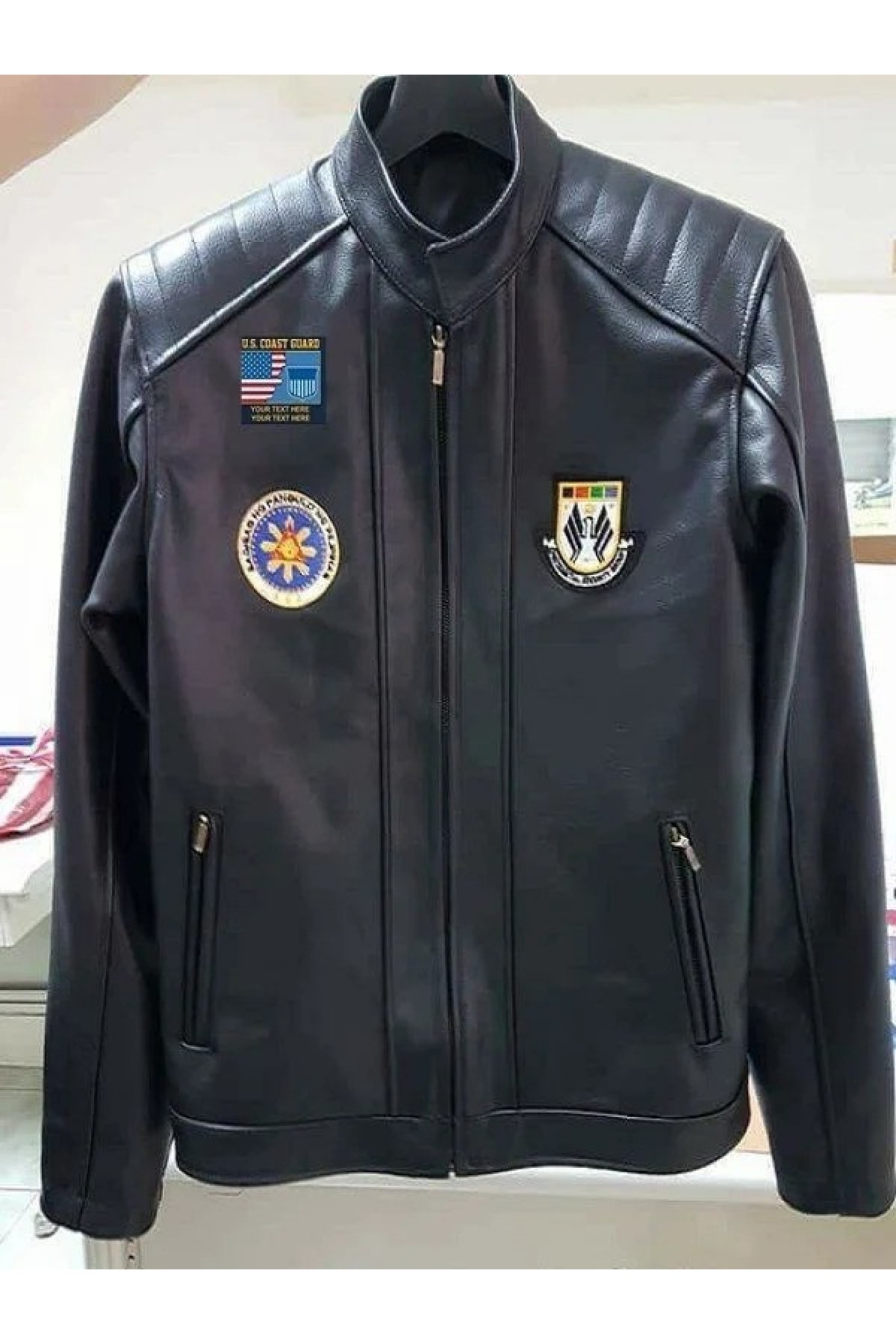 US Coast Guard Black Leather Jacket